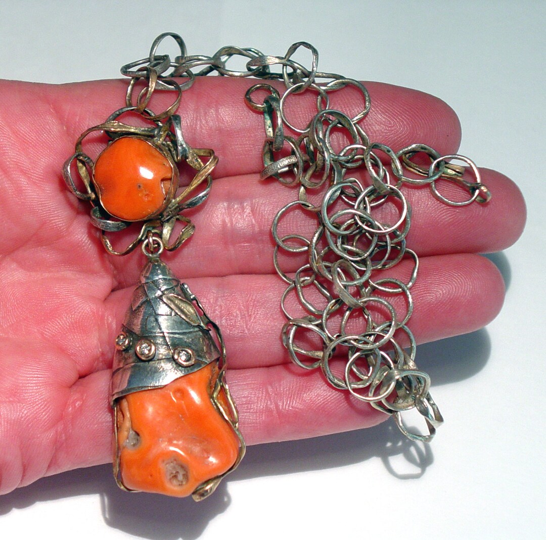 SANDRA DINI Italy 12K Rose Gold Sterling Silver Angel Skin Coral and ...