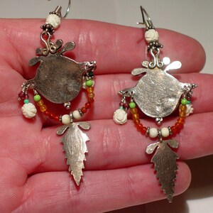 Vintage MUSI HUNT 2 3/4 Sterling Silver Enamel, OPAL and Carved Rose ...