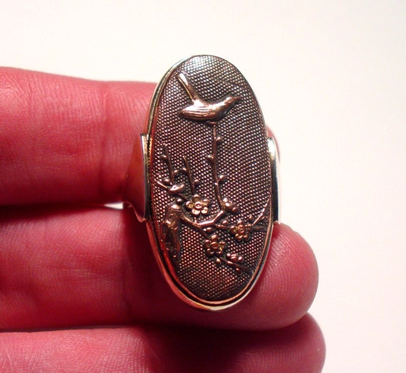 Large Antique Japanese SHAKUDO Mixed Metals Bird and Cherry - Etsy