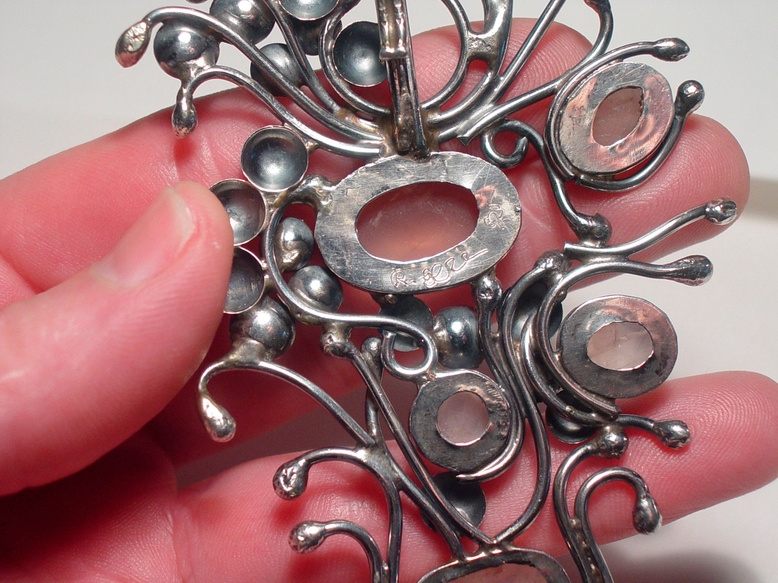 RACHEL GERA Huge Brutalist Sterling Rose Quartz Statement Pendant ...