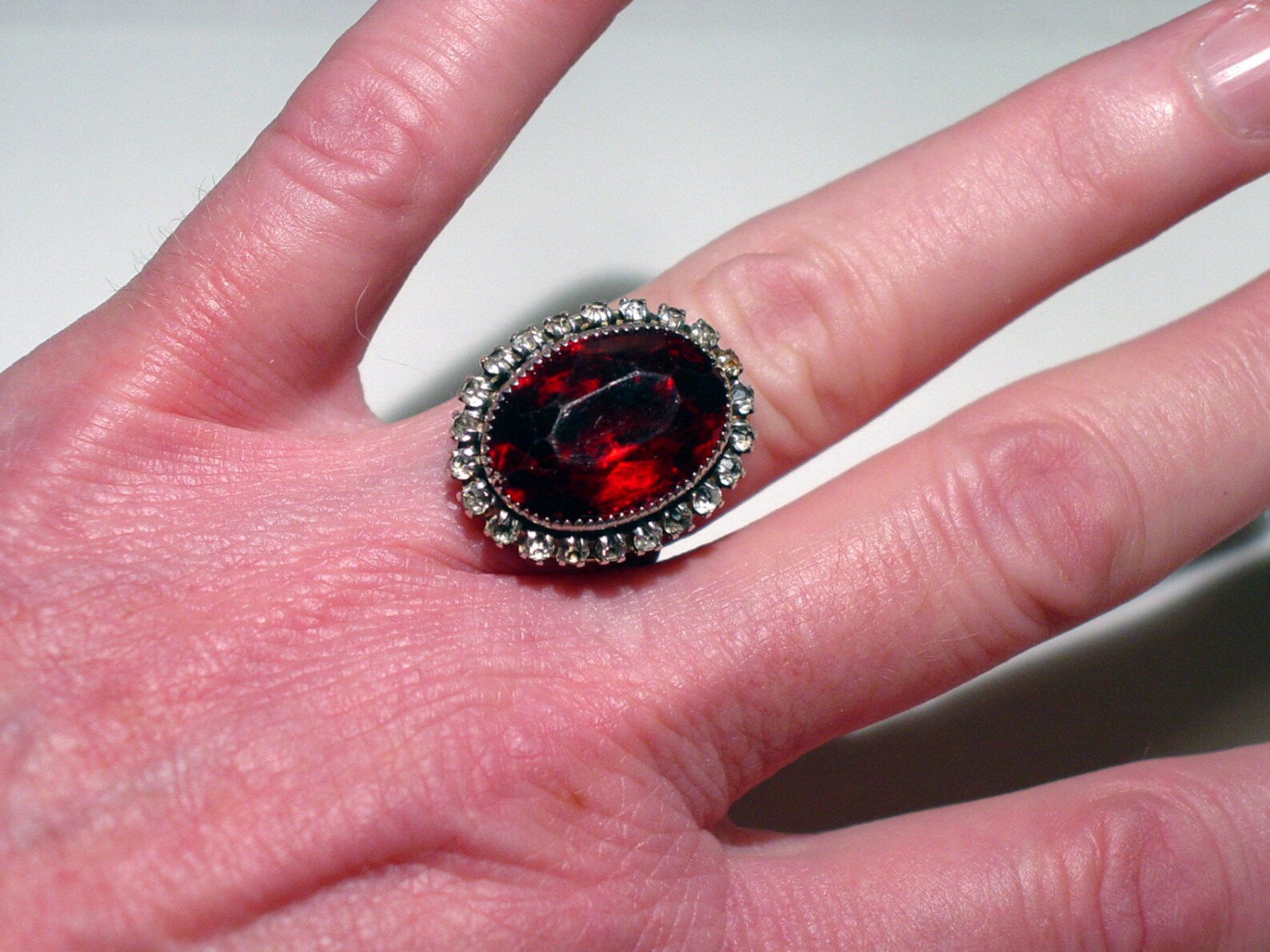 Large Antique Art Deco Sterling 9 Carat RUBY PASTE Diamond HALO Paste Ring, Signed - Etsy