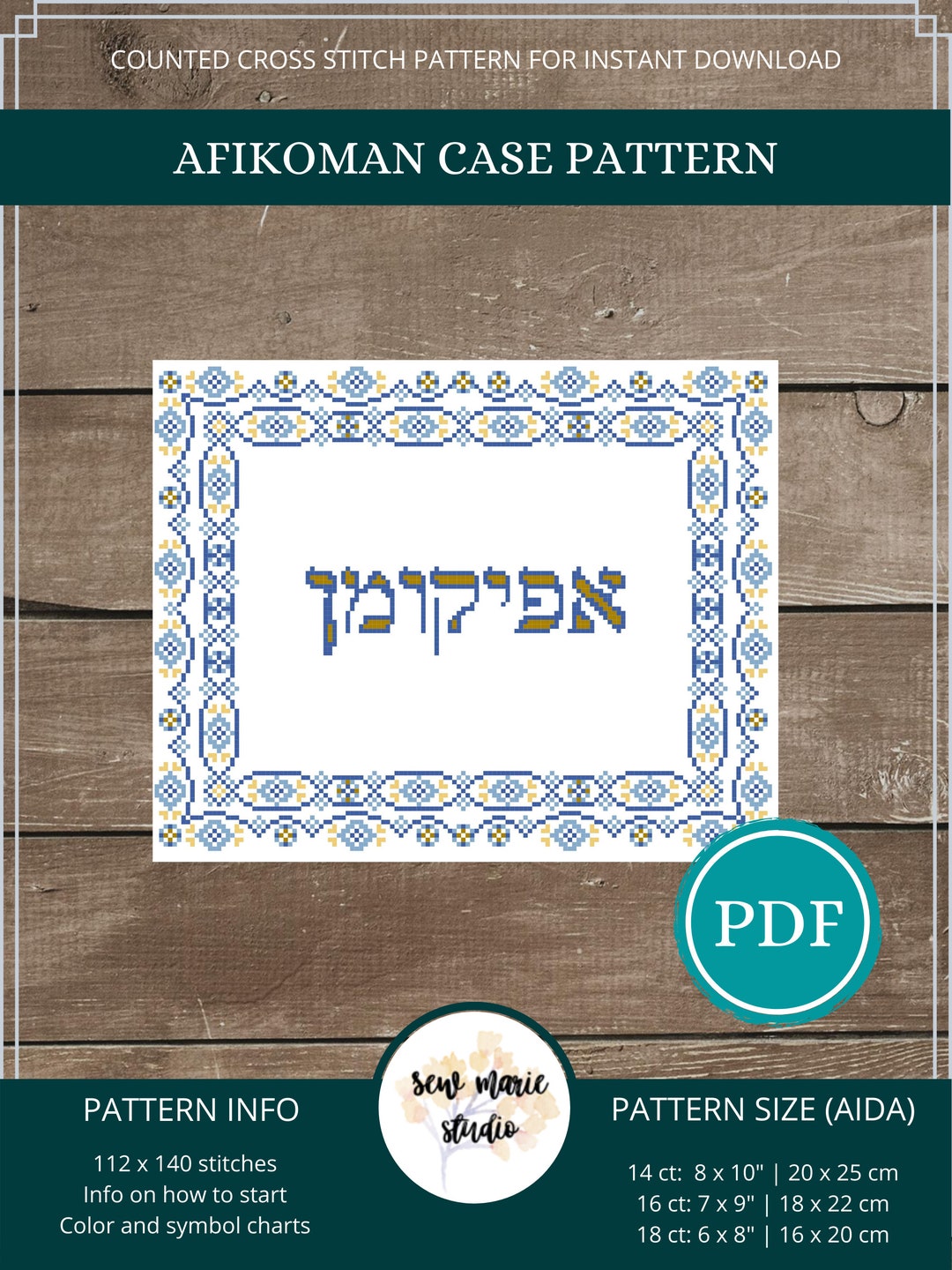 Afikoman Case Cross Stitch Pattern Digital Download, Blue and Gold ...
