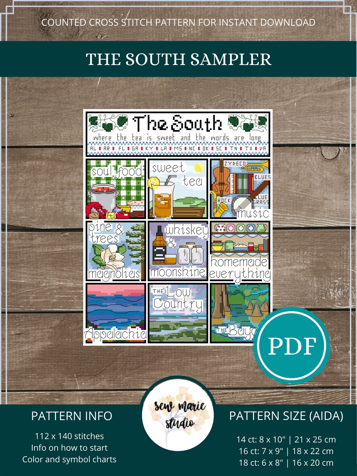 The South Sampler Cross Stitch Digital Download, Southern Region ...