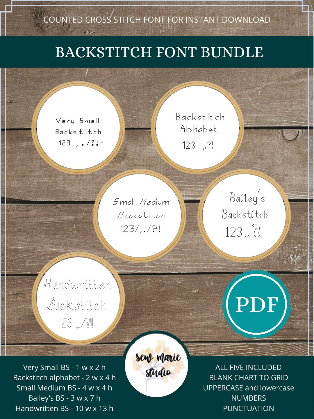 Backstitch Alphabet Cross Stitch Font Bundle, Instant Download, PDF ...