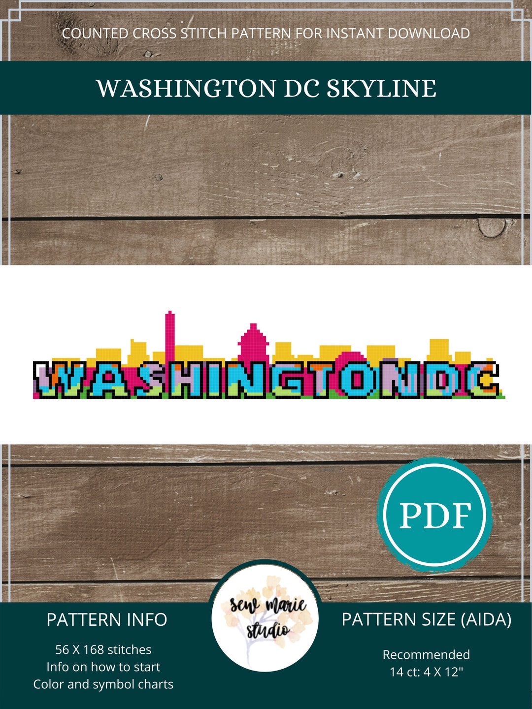 Washington DC Skyline Cross Stitch Pattern, Modern Cityscape (PDF ...