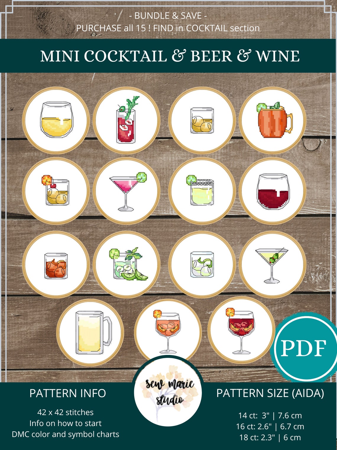 Cocktail Beer Wine Ornaments Mini Cross Stitch Pattern Digital - Etsy
