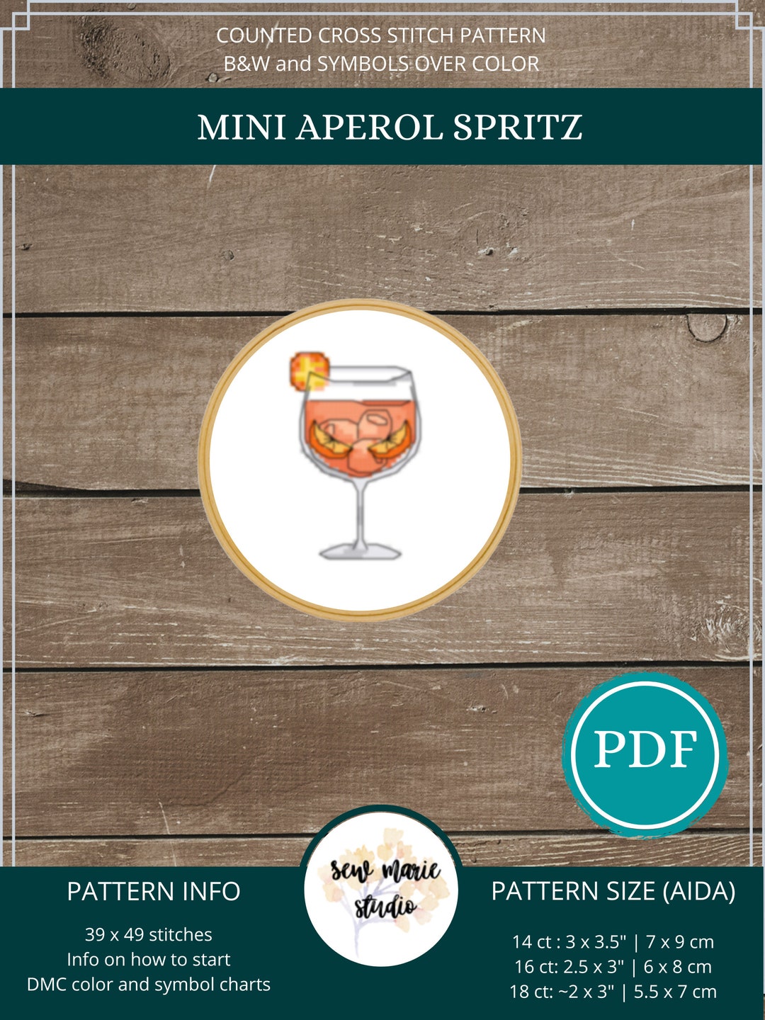 Mini Aperol Spritz Cross Stitch Pattern, Cross Stitch Pattern Digital ...