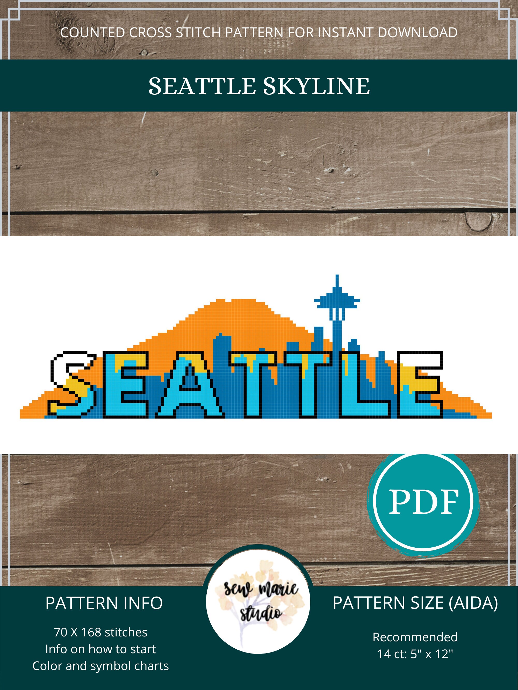 Seattle Skyline Digital Cross Stitch Pattern Download, Cityscape Cross ...