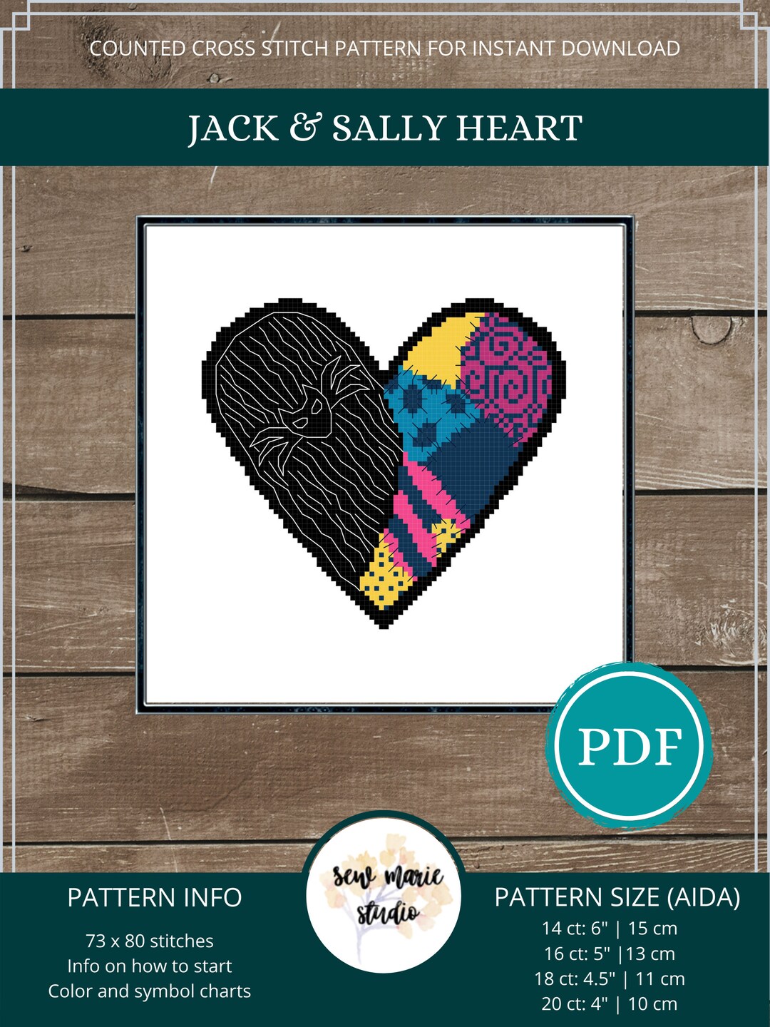 Jack and Sally Pattern Heart Cross Stitch Pattern Digital Download - Etsy