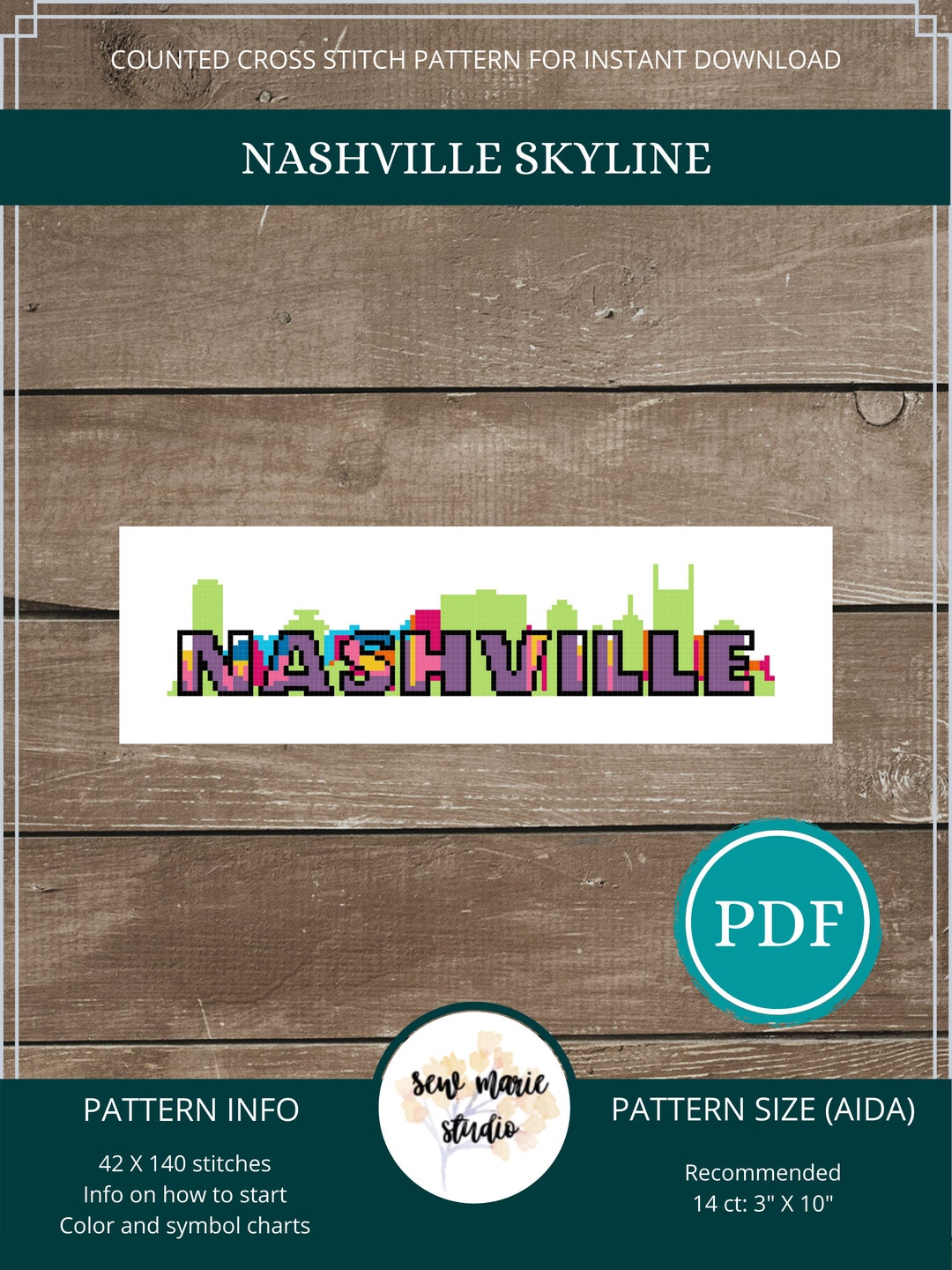 Nashville Skyline Digital Cross Stitch Pattern Download, PDF Cross ...