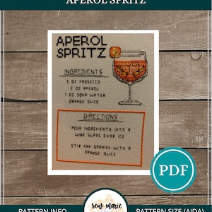 Aperol Spritz Cocktail Recipe Cross Stitch Pattern Digital Download ...