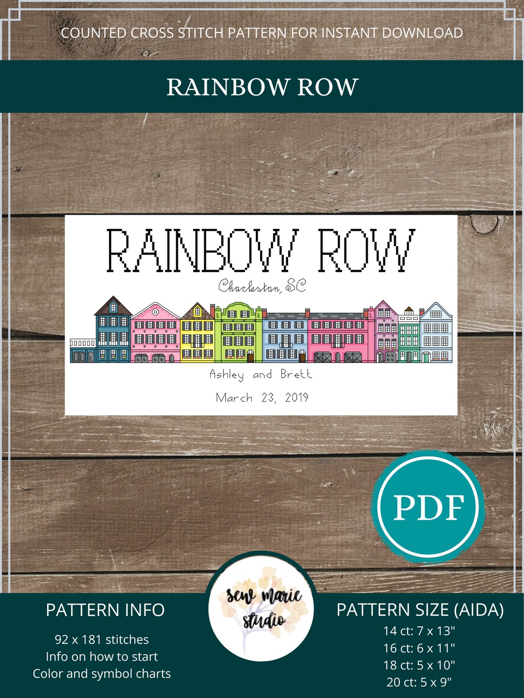 Rainbow Row Charleston Cross Stitch Pattern, Wedding, Honeymoon (PDF ...