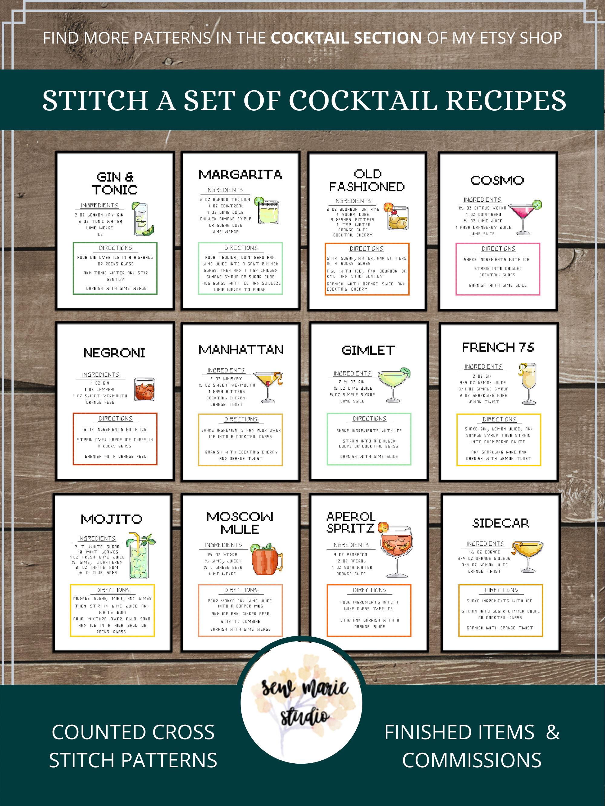 Cocktail Beer Wine Ornaments Mini Cross Stitch Pattern Digital - Etsy