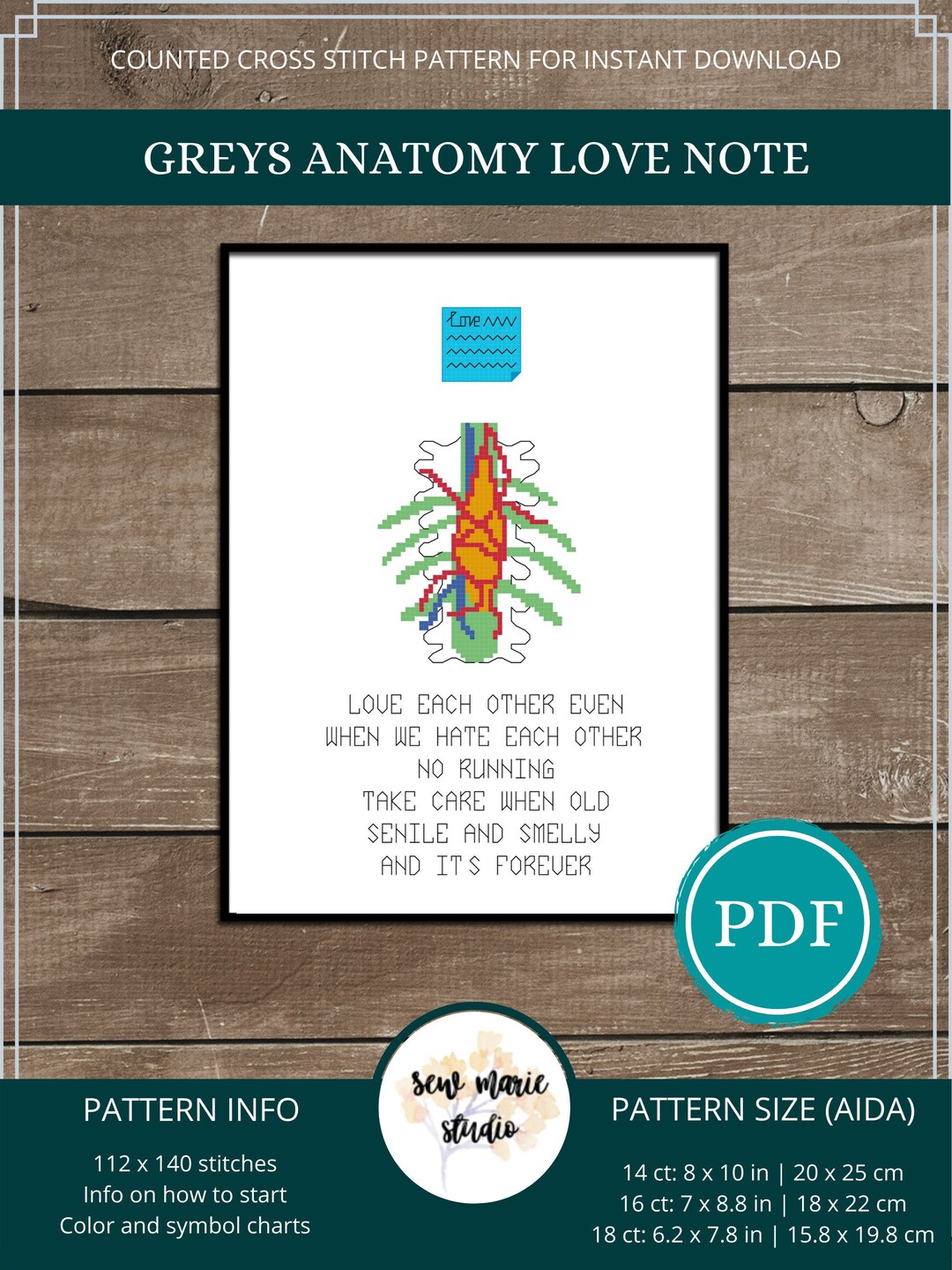 Meredith and Derek Love Note Cross Stitch Pattern, Fandom Art (digital ...