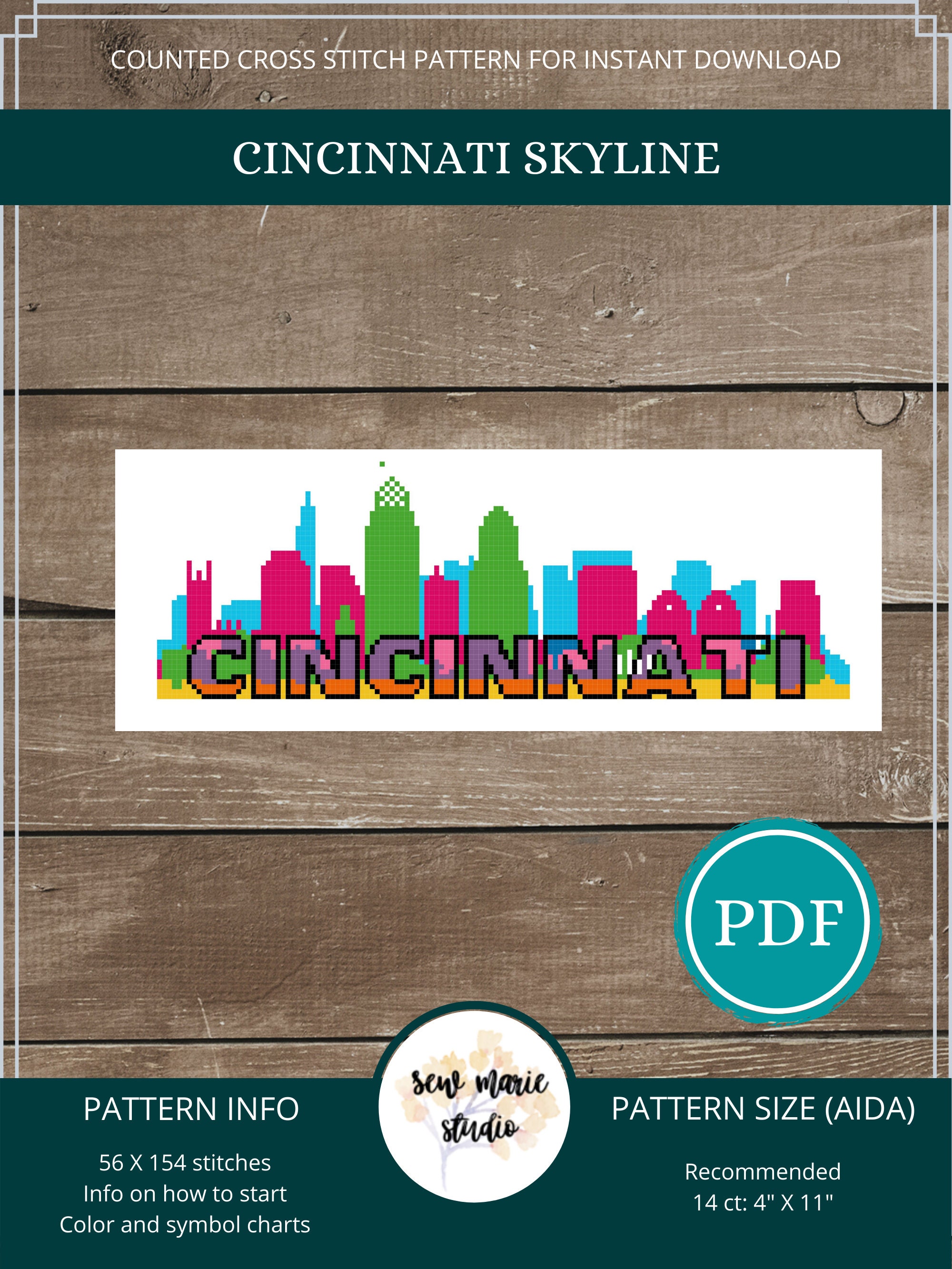 Cincinnati Skyline Digital Cross Stitch Pattern Download PDF | Etsy
