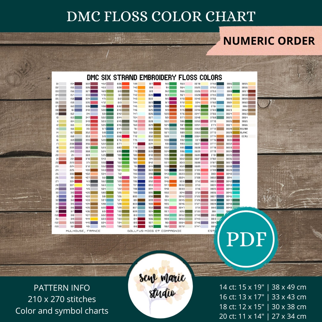 Floss Color Chart Numeric Order Cross Stitch Pattern, DMC Floss, Color ...