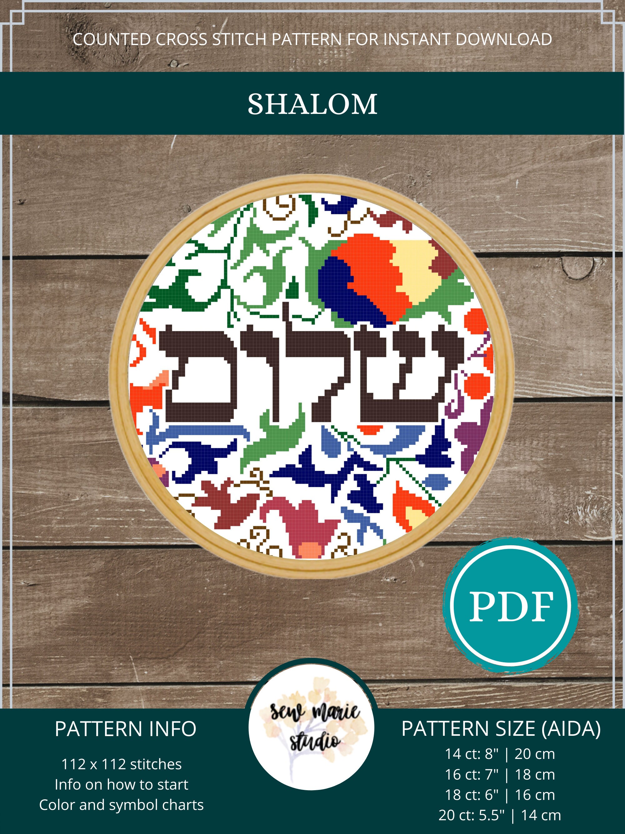 Shalom Folk Art Cross Stitch Pattern Digital Download - Etsy