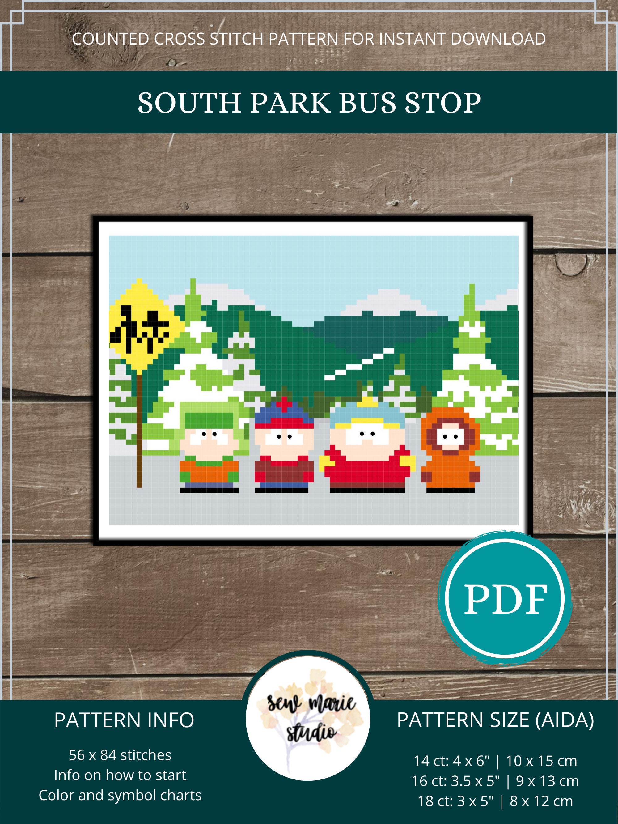 South Park Bus Stop TV Show Cross Stitch Pattern Digital - Etsy España