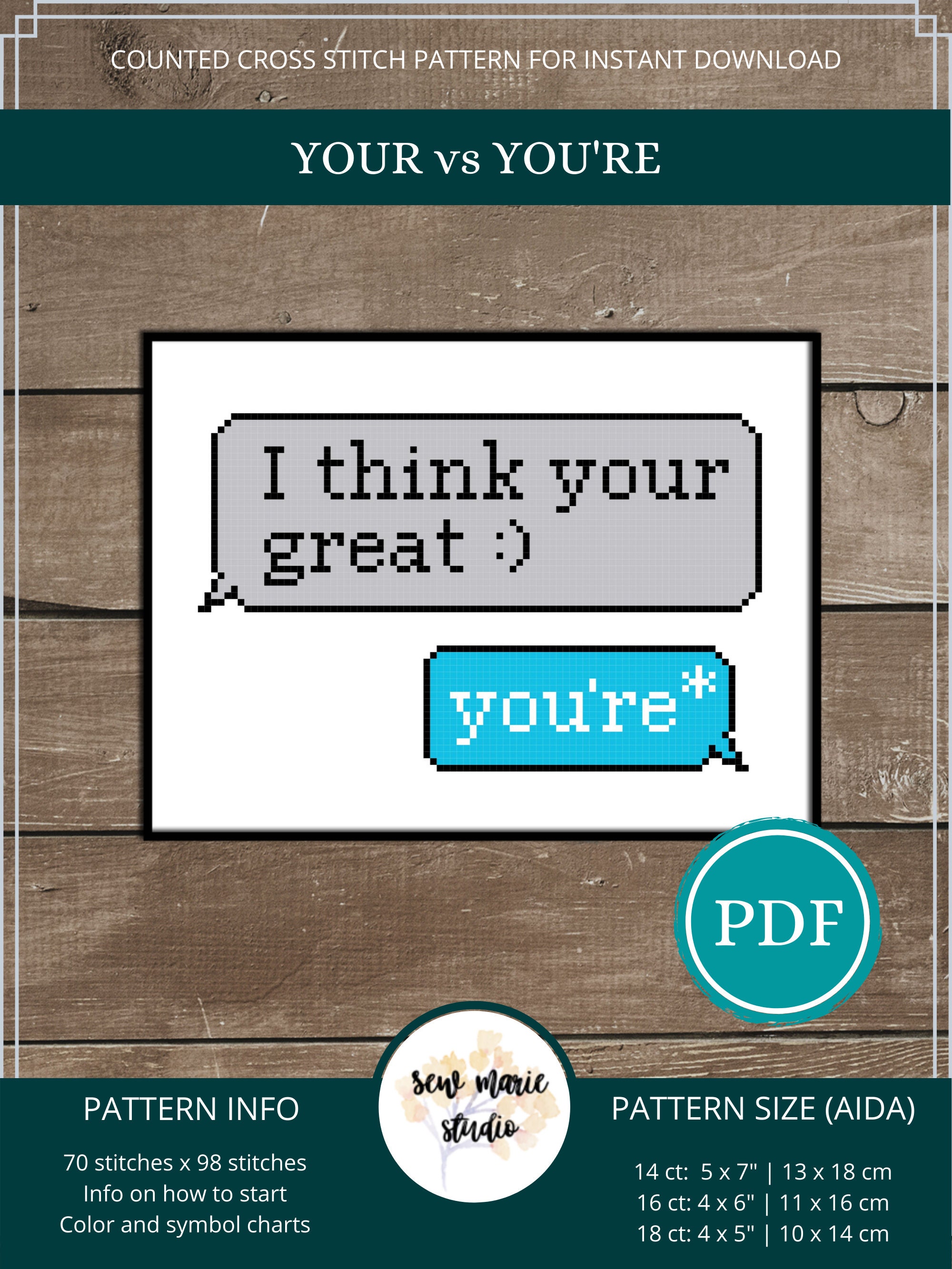 Your Vs You're Grammar Joke Digital Cross Stitch Download | Etsy