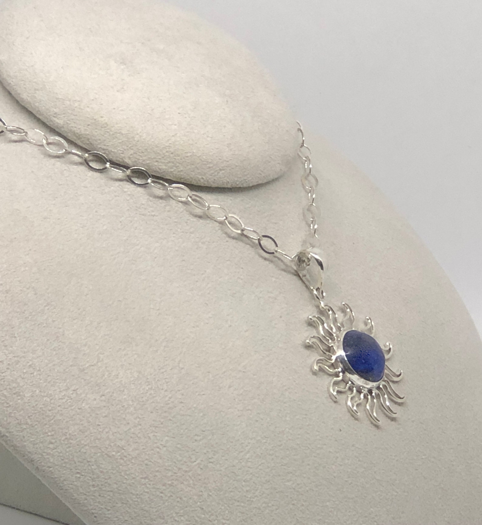 Charles Albert Lapis Lazuli Cabochon Sun Pendant Set in Fine - Etsy