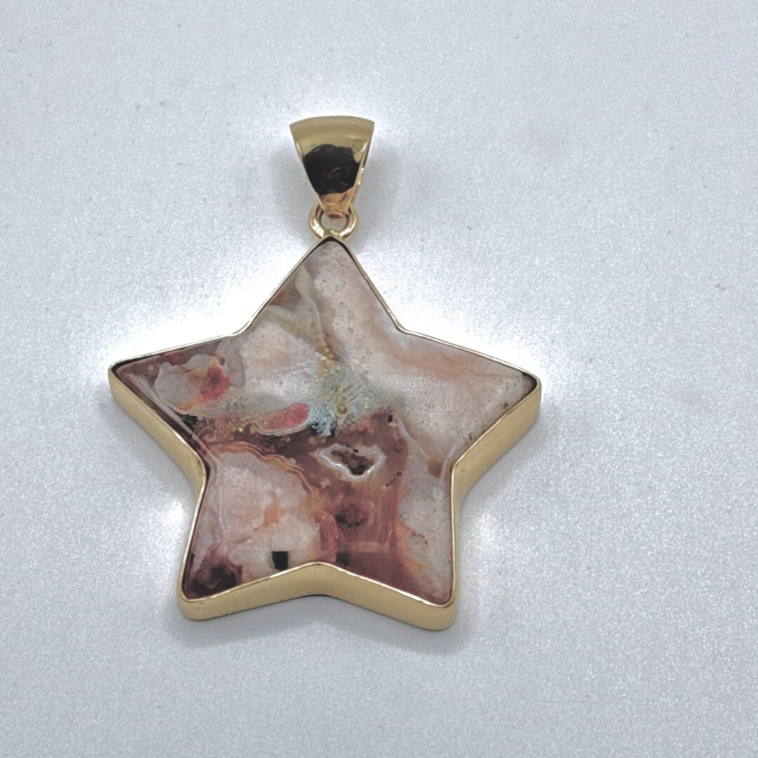 Charles Albert Medium Flower Agate Star Cabochon Pendant Bezel Set in ...