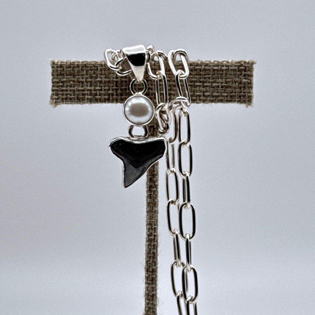 Charles Albert Natural Shark Tooth Pendant With a Round White Pearl ...
