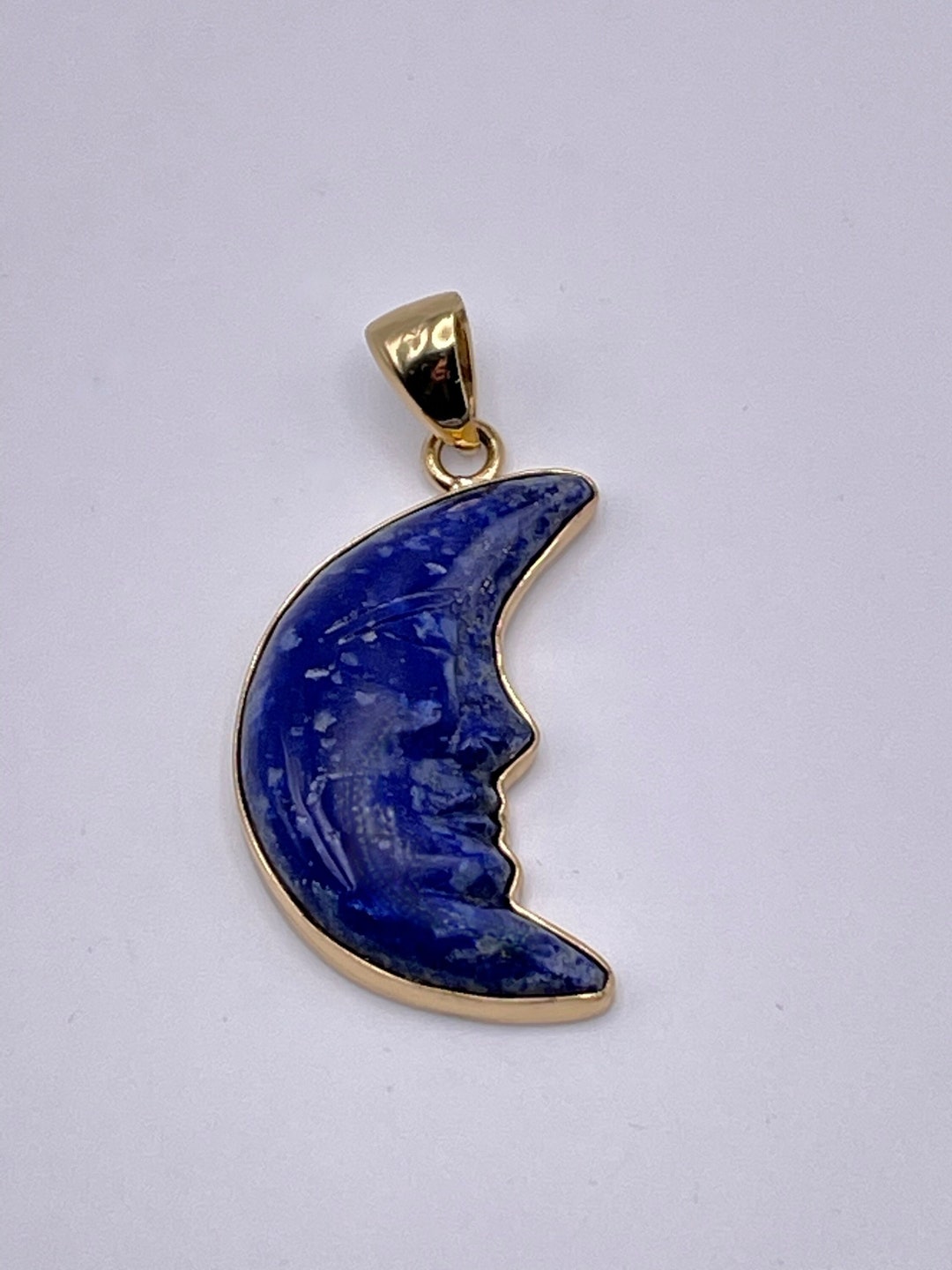 Charles Albert Lapis Lazuli Man in the Moon Carved Cabochon Pendant Set ...