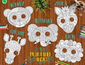 Safari Animals Printable DIY Masks Cute, Lion, Giraffe, Elephant, Zebra ...