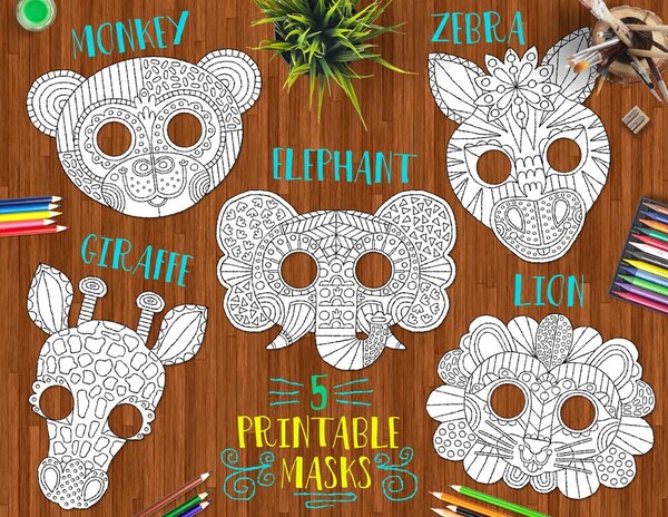 Safari Animals Printable DIY Masks Cute, Lion, Giraffe, Elephant, Zebra ...