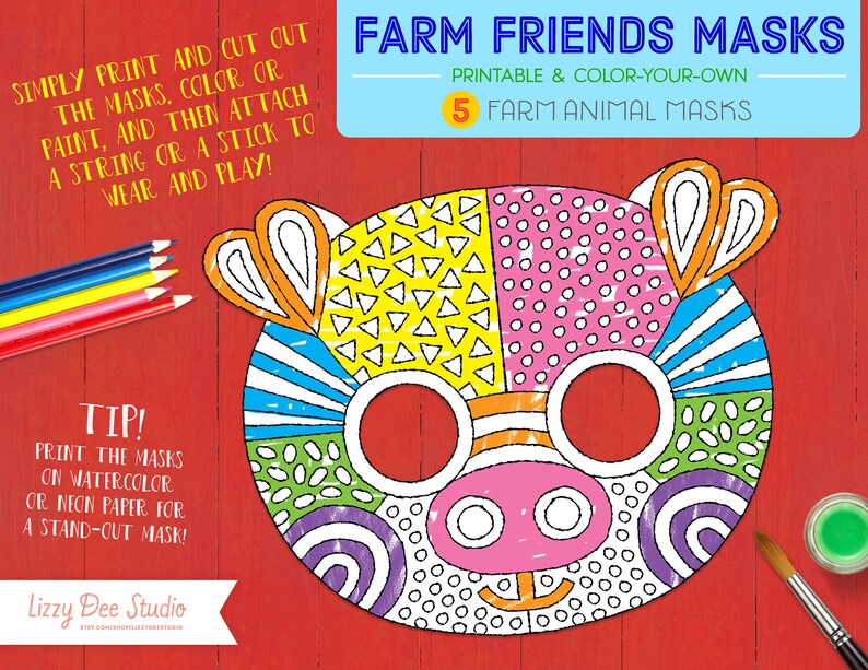 Farm Animals Printable DIY Masks – Cute, Cow, Rooster, Sheep, Pig, Goat ...