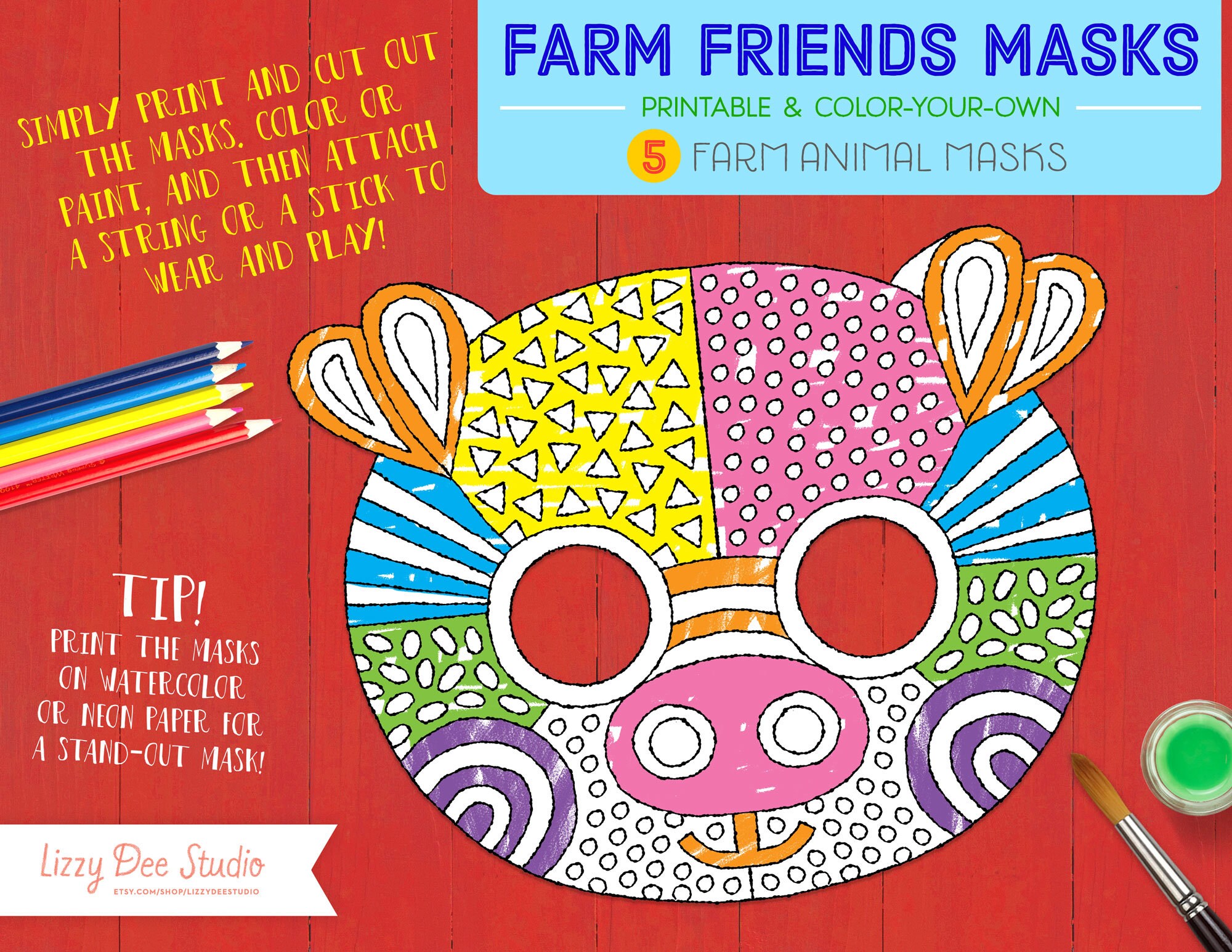 Farm Animals Printable DIY Masks – Cute, Cow, Rooster, Sheep, Pig, Goat ...