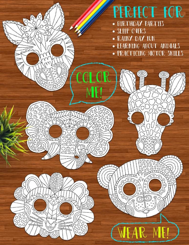 Safari Animals Printable DIY Masks – Cute, Lion, Giraffe, Elephant ...