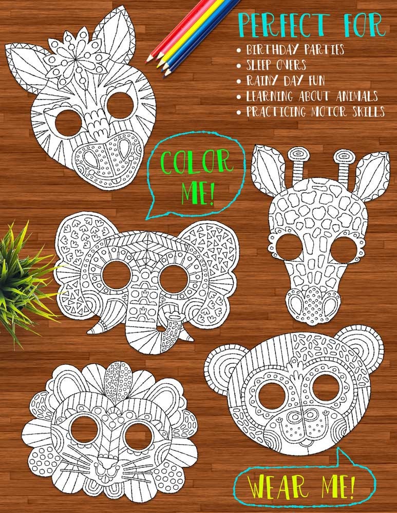 Safari Animals Printable DIY Masks – Cute, Lion, Giraffe, Elephant ...