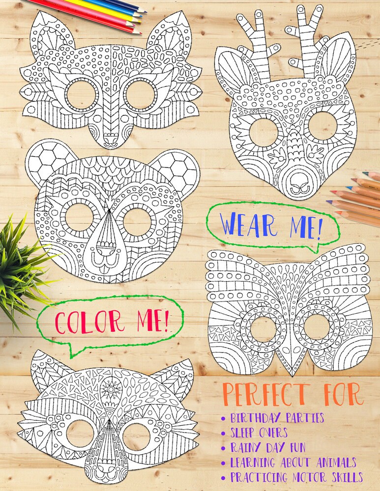 Woodland Animals Printable Masks – DIY Coloring Activity (PDF) - Etsy