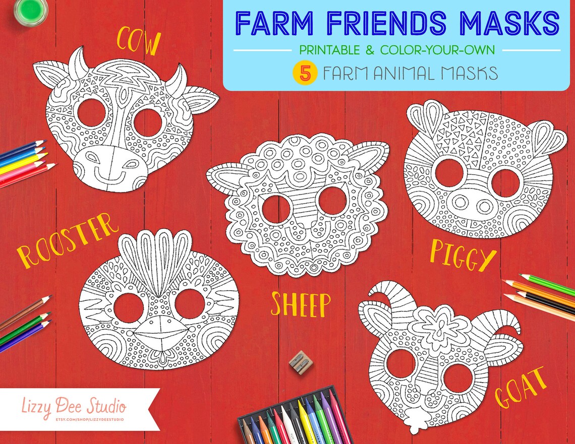 Farm Animals Printable DIY Masks – Cute, Cow, Rooster, Sheep, Pig, Goat ...