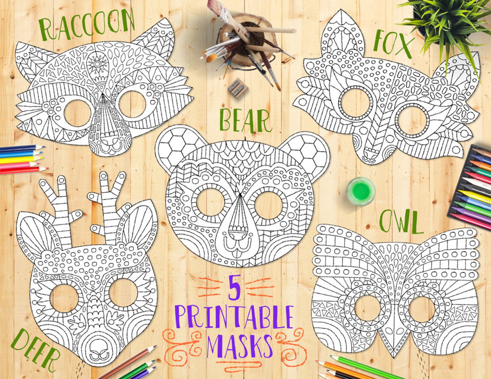 Woodland Creatures Printable DIY Masks – Cute, Animals, Fox, Bear ...