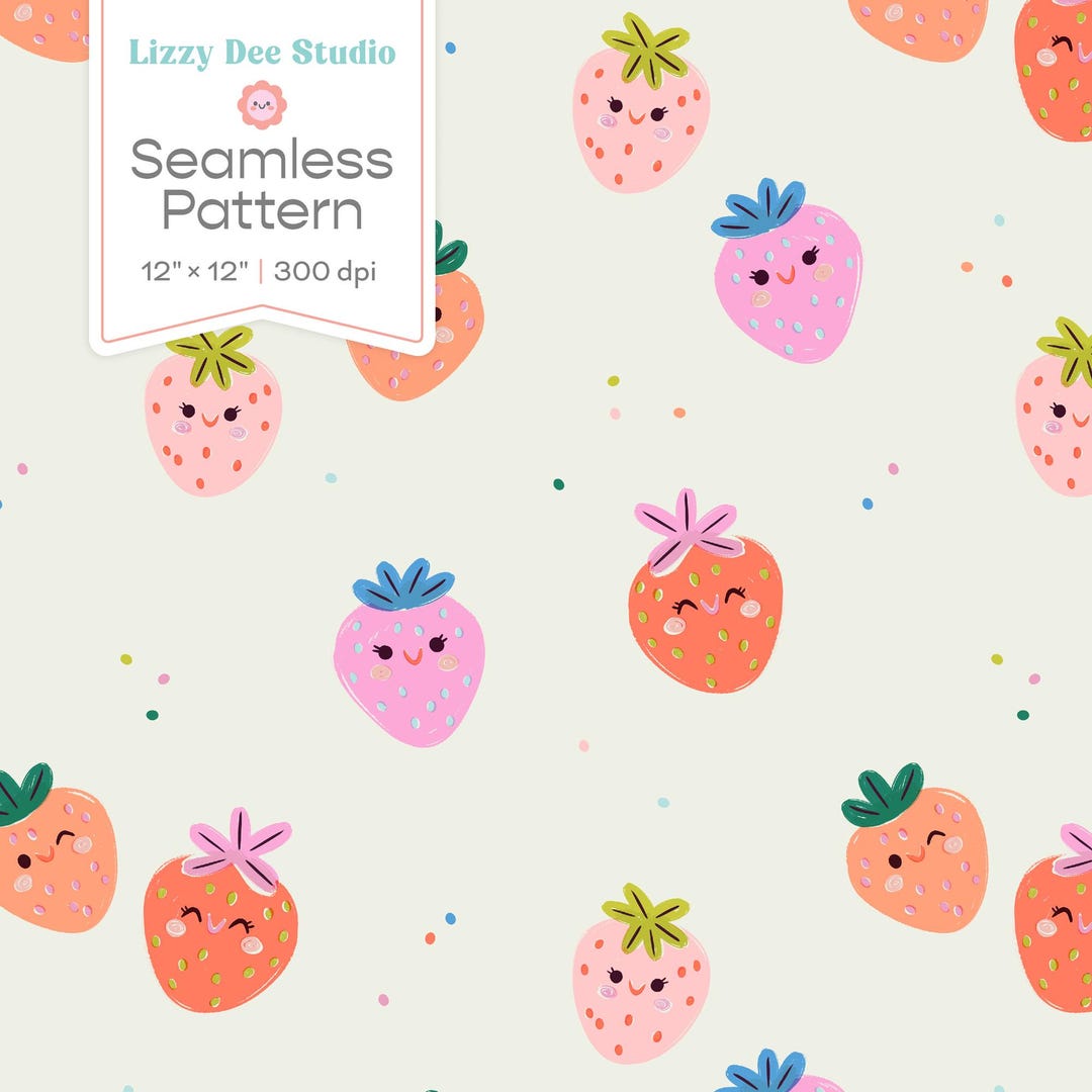 Strawberries Seamless Pattern, Digital Fruit Illustration Printable for ...