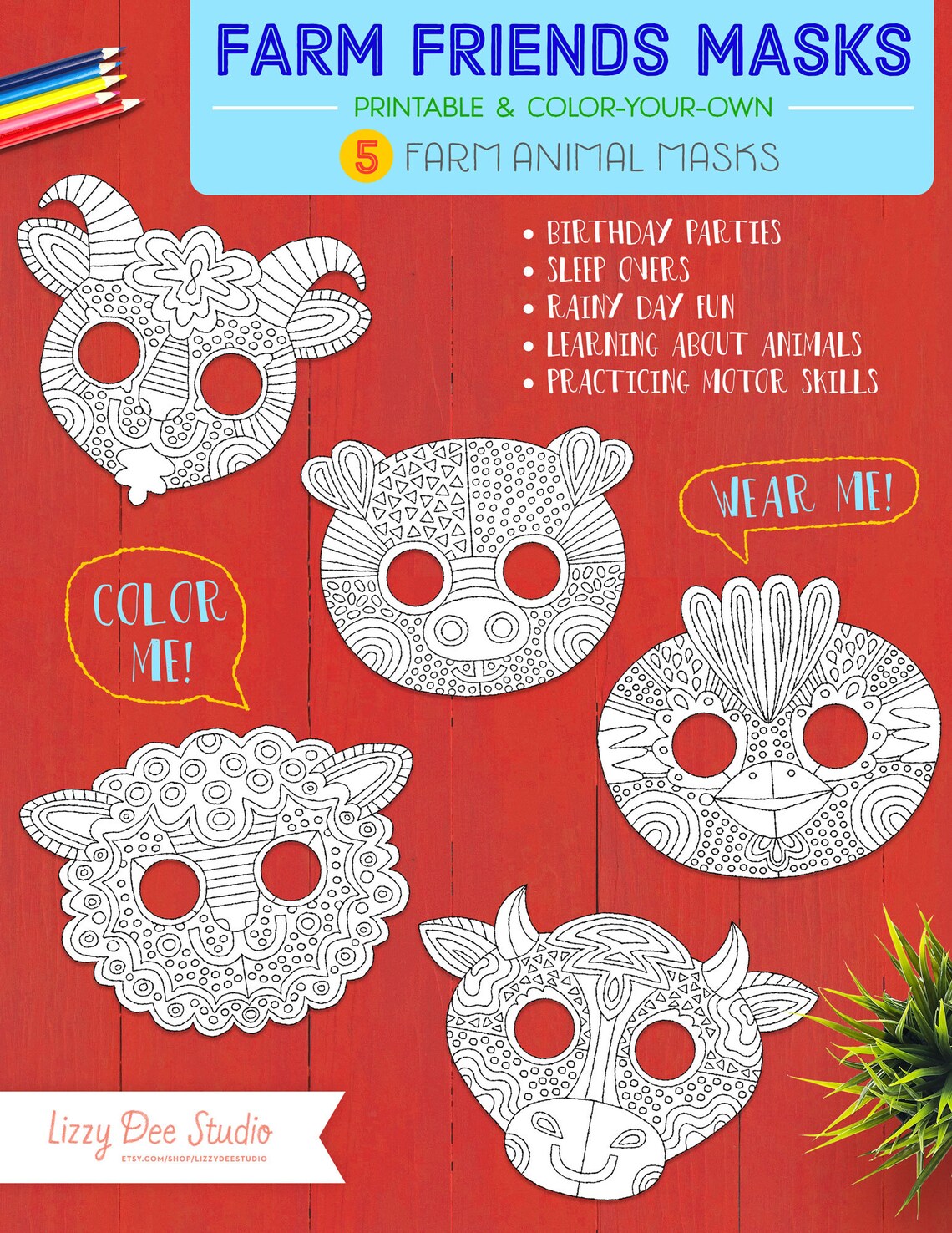 Farm Animals Printable DIY Masks – Cute, Cow, Rooster, Sheep, Pig, Goat ...
