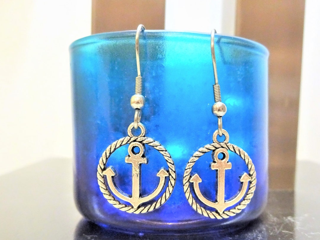 ANCHOR EARRINGS in Gold or Silver Tone - Stainless Steel Ear Hooks or ...