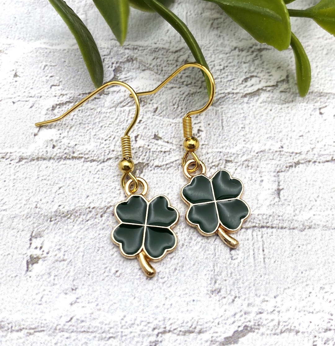 Gold & Green 4 LEAF CLOVER Earrings - Lightweight Earrings - Gold ...