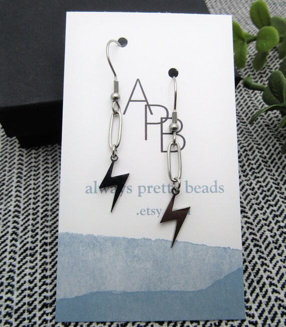 STAINLESS STEEL Small LIGHTNING Bolt Earrings on Link Choose | Etsy