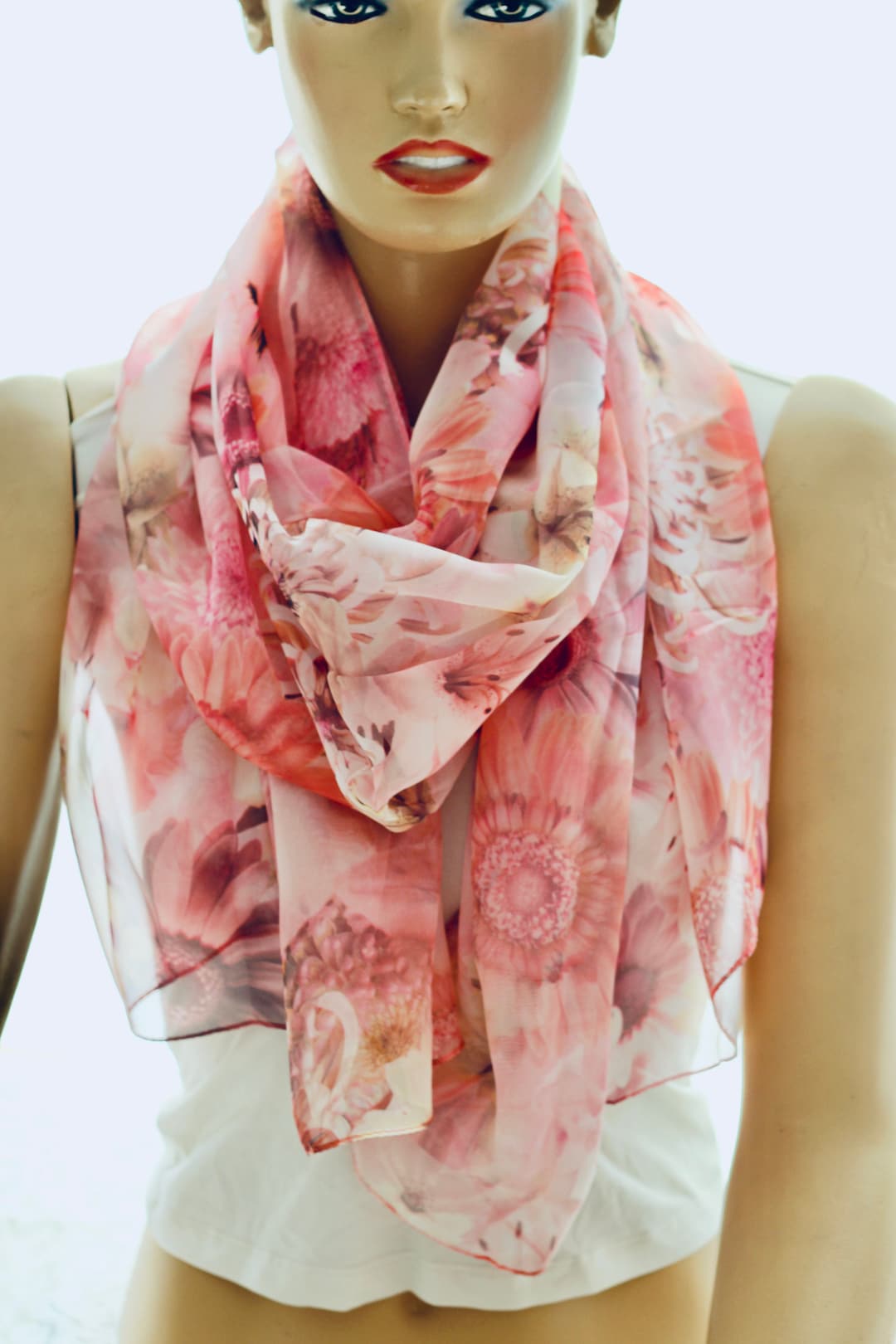 Floral Red Scarf Rose Print Scarf Floral Patterned Scarf - Etsy