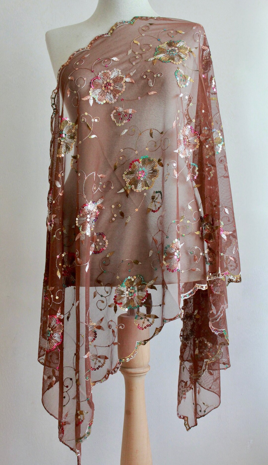 Sequins Embroidered Lace Shawl - Sequin Sheer Lace Shawl - Wedding ...