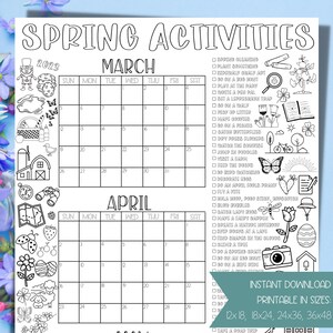 2024 Spring Bucket List Coloring Calendar Spring Family Activities ...