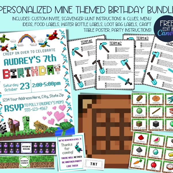 Mine Theme Birthday Invitation - Etsy