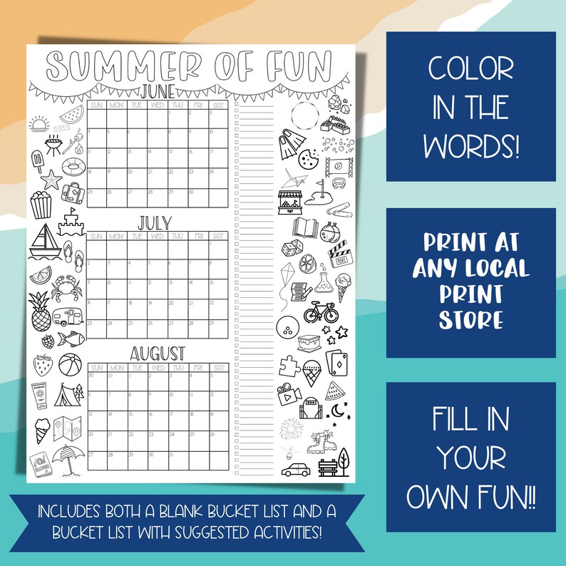 2025 Summer of Fun Bucket List Checklist Summer Activity Calendar ...