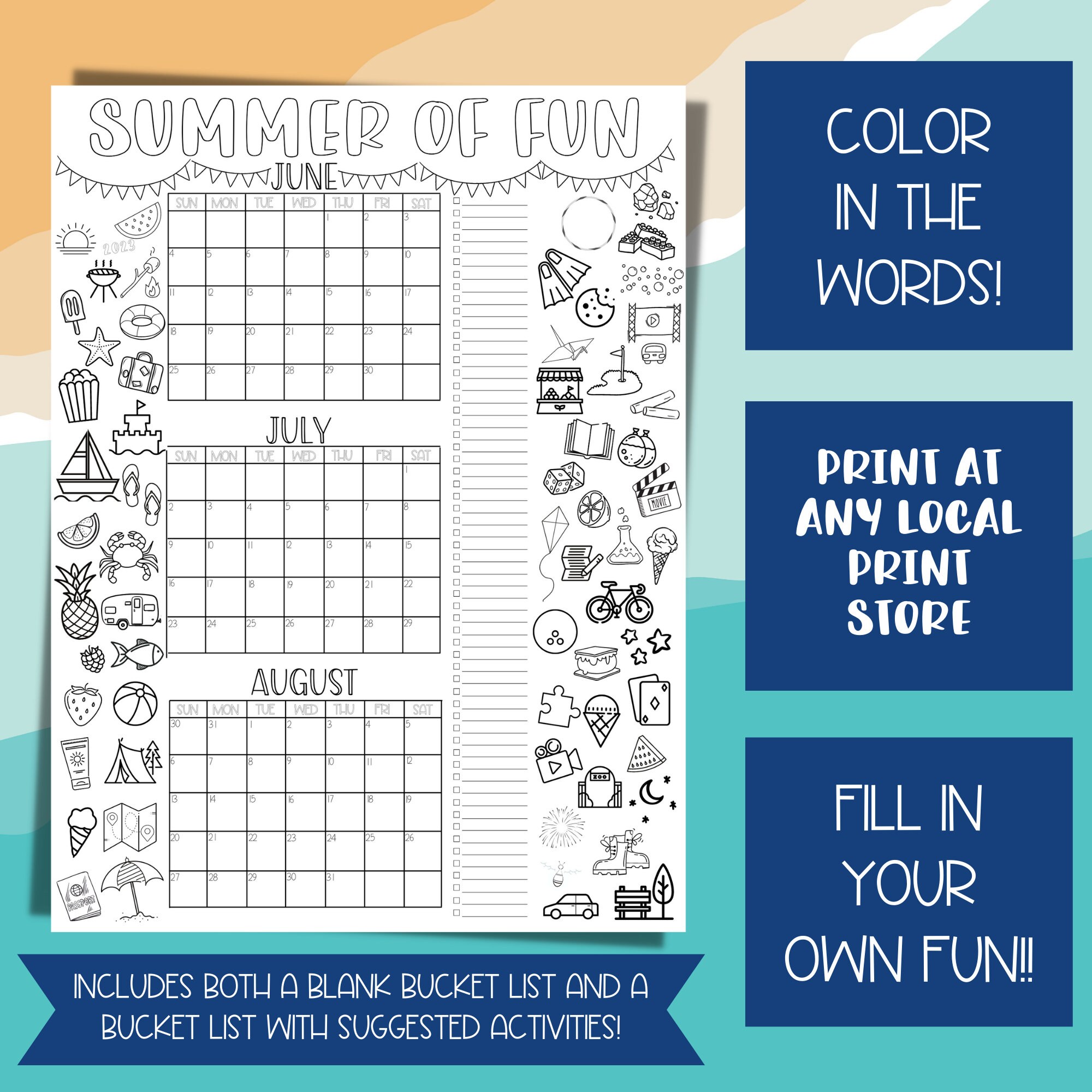 2025 Summer of Fun Bucket List Checklist Summer Activity Calendar ...