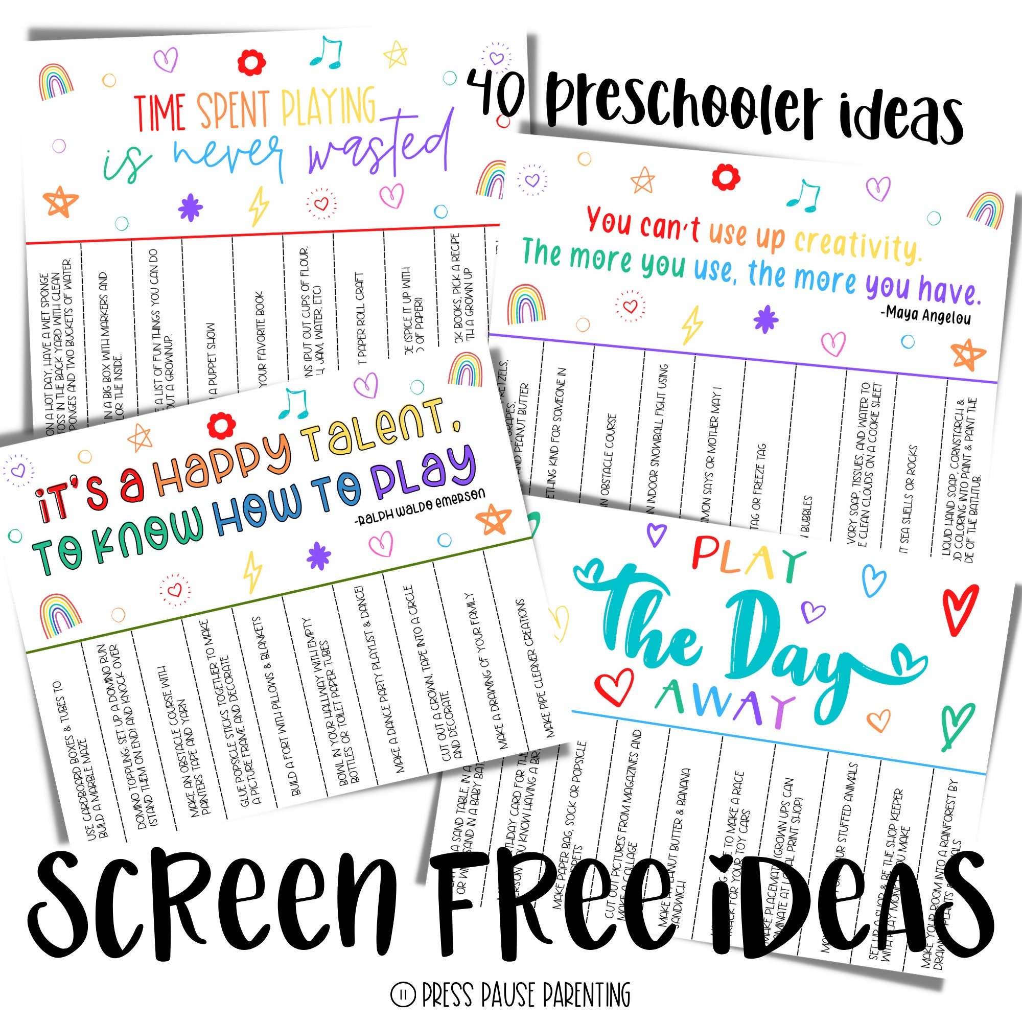 150 Screen Free Ideas for Kids, Kids Screen Free Fun Ideas Posters ...
