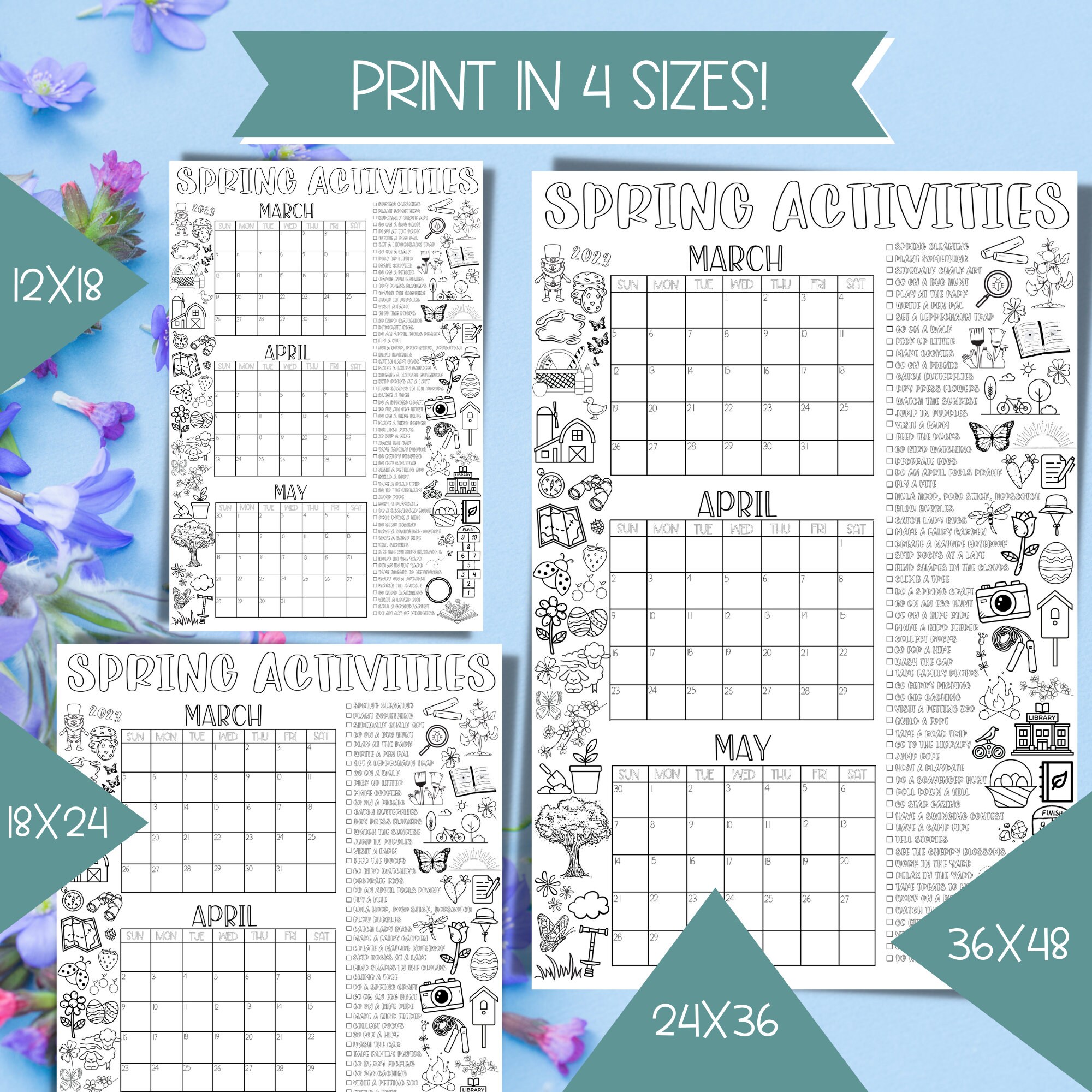 2024 Spring Bucket List Coloring Calendar Spring Family Activities ...