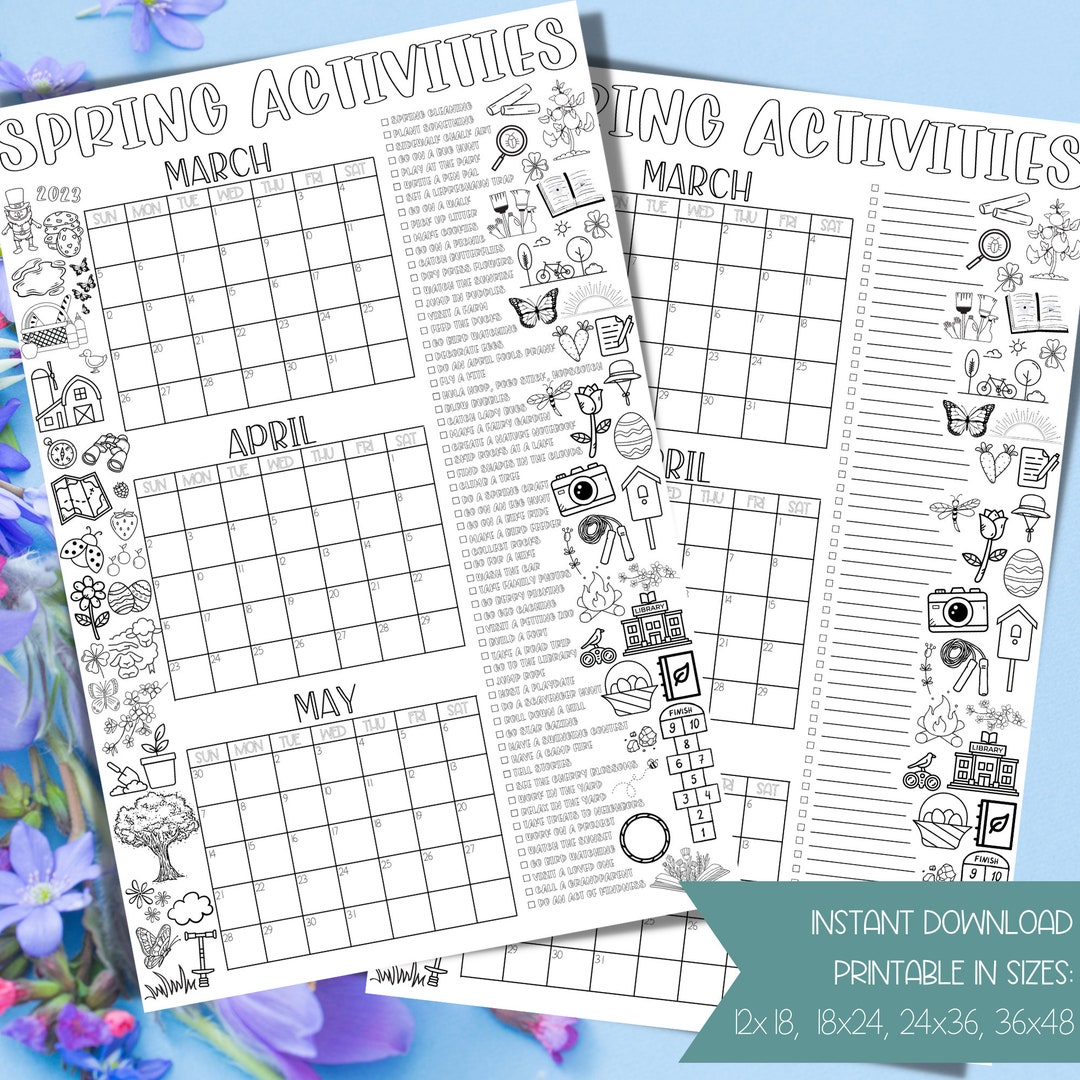 2024 Spring Bucket List Coloring Calendar Spring Family Activities ...